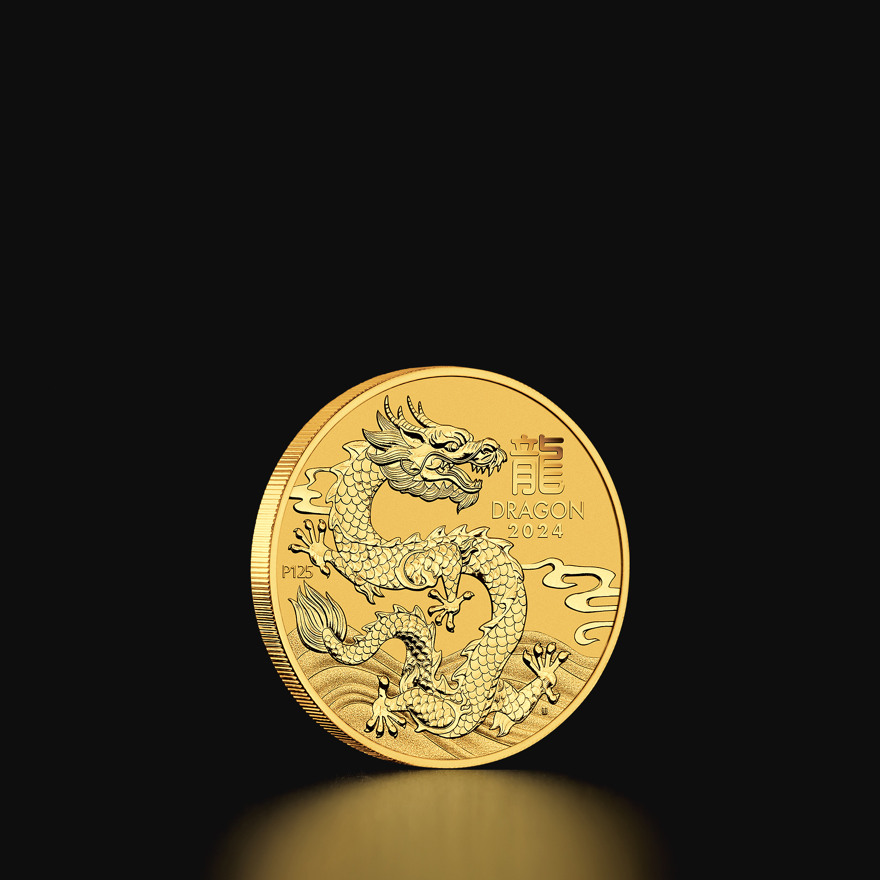 1/10 uncie Monedă de Aur Lunar Australian Anul Dragonului, 2024 ...